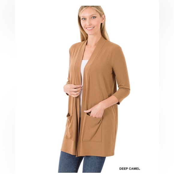 Zenana Outfitters | Sweaters | Clearance No 55 Zenana Camel Slouchy Pocket Open Cardigan | Poshmark